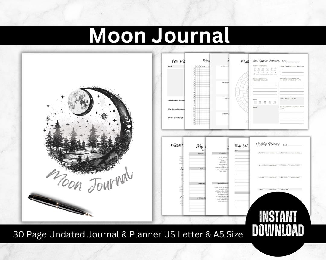 Moon Planner & Journal, Undated Moon Planner, Full Moon | New Moon ...