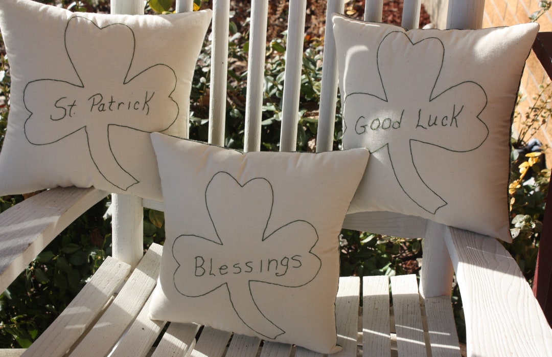 Good Luck Hand Embroidered Shamrock Finished Pillow - Etsy