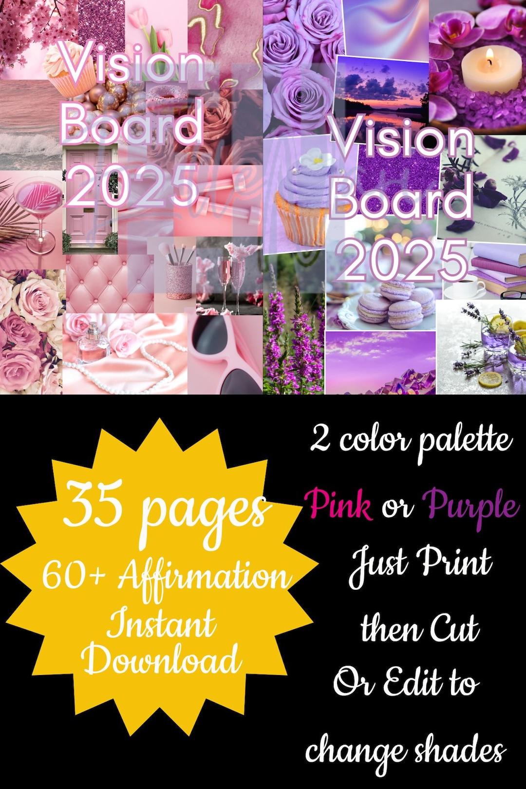 Purple & Pink Vision Board Kit Manifestation Printable Inspirational ...