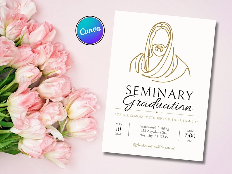 Seminary Graduation Invitation & Poster, Simple Editable Canva Template ...