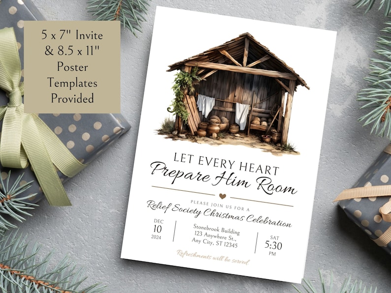 Let Every Heart - Editable Religious Christmas Invitation and Poster ...