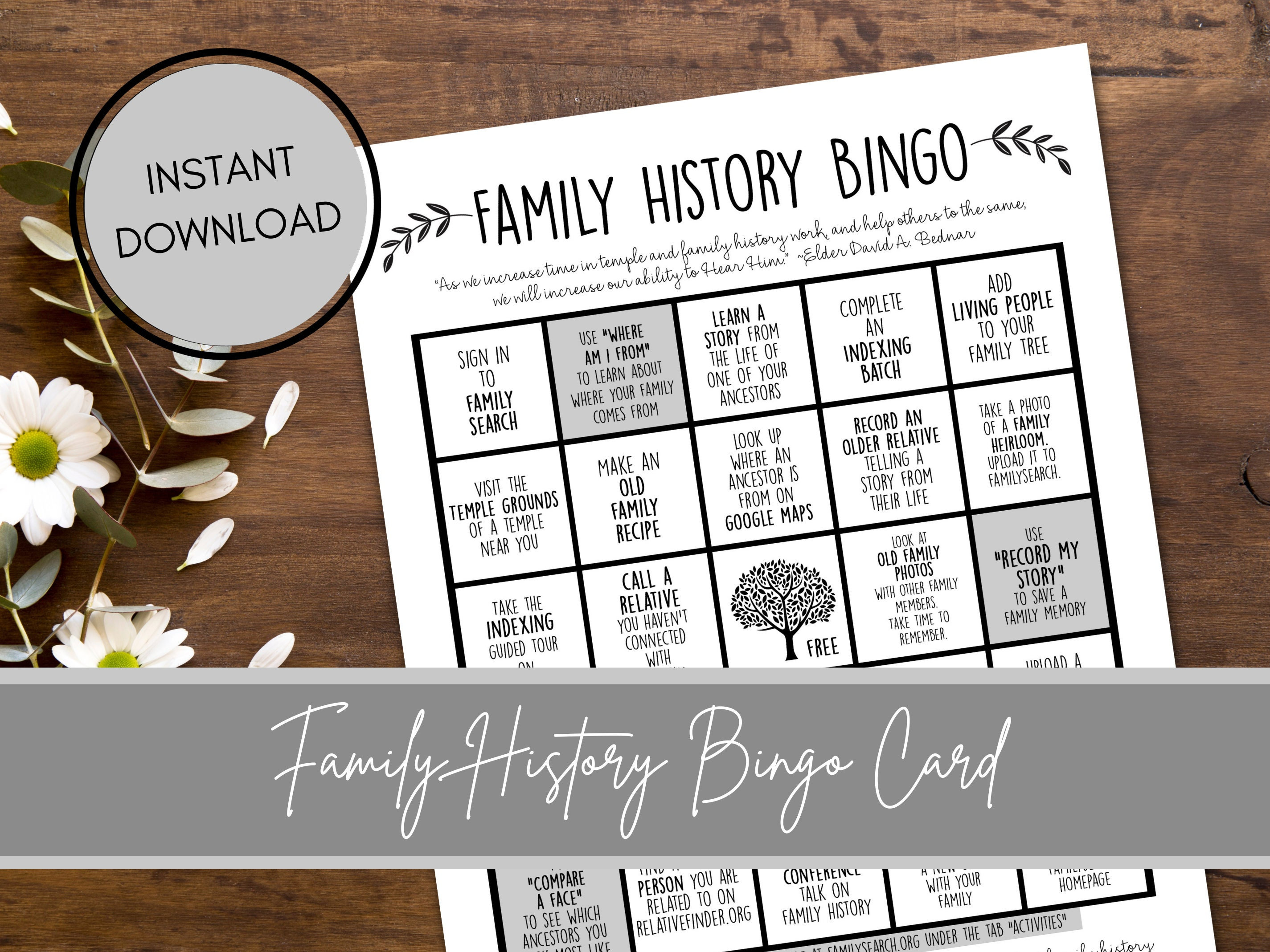 Family History BINGO Card -- Instant Dowload -- LDS Family Activity ...