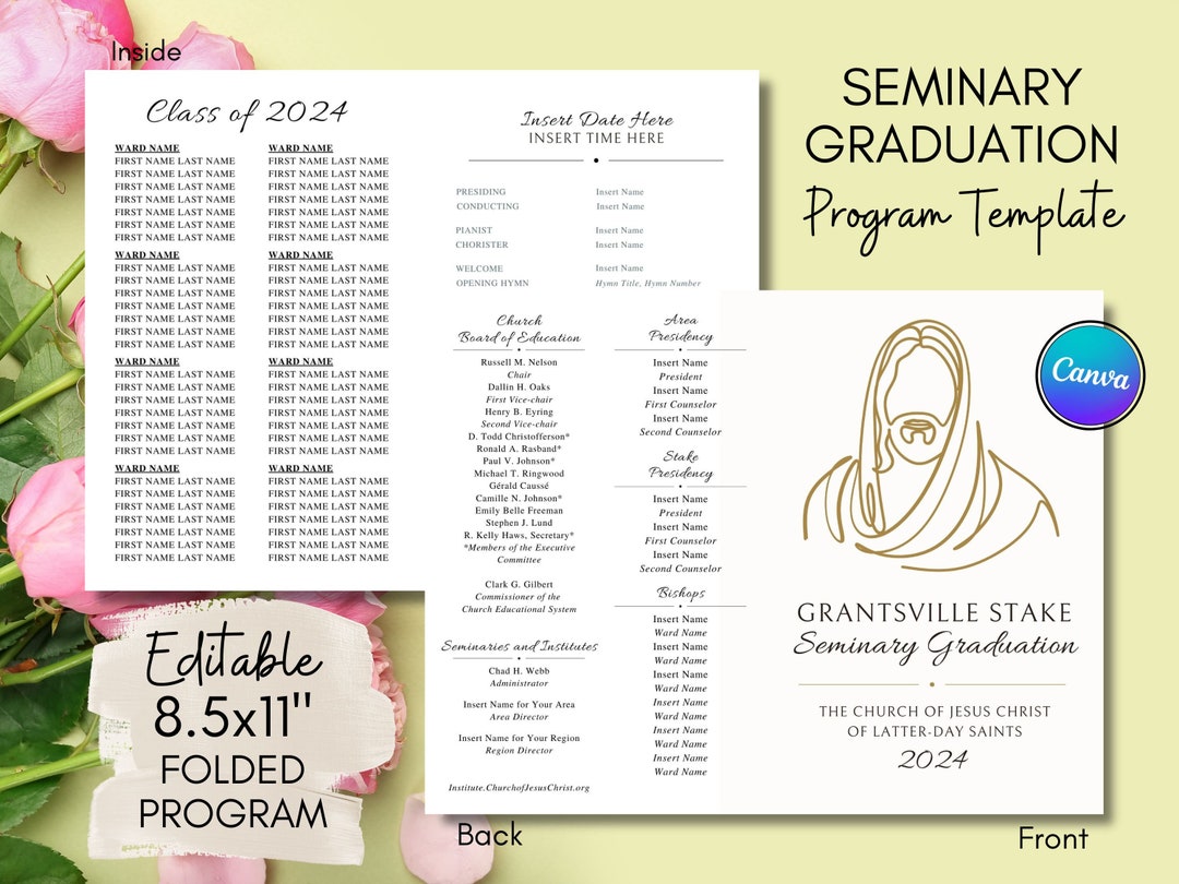 Seminary Graduation Program - Minimalist Art, Simple Editable Canva ...