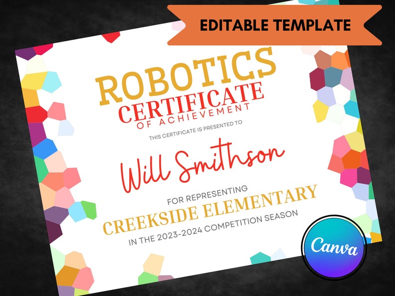 Robotics Certificate of Achievement - Editable Certificate - STEM ...