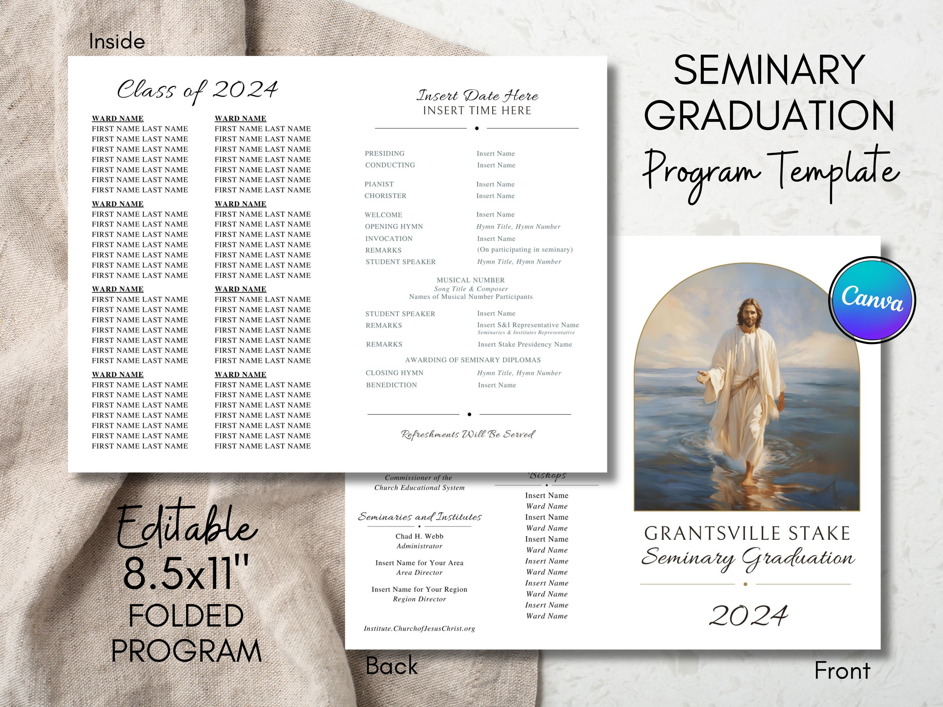 Seminary Graduation Program, Simple Editable Canva Template, Digital ...