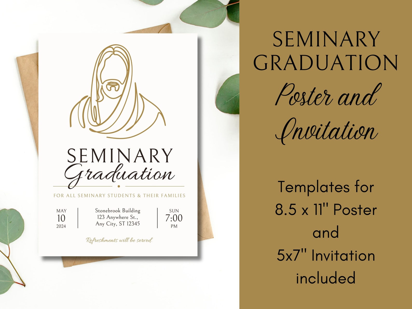 Seminary Graduation Invitation & Poster, Simple Editable Canva Template ...