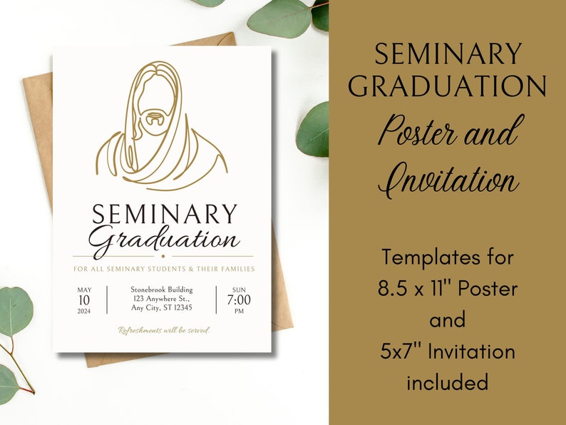 Seminary Graduation Invitation & Poster, Simple Editable Canva Template ...