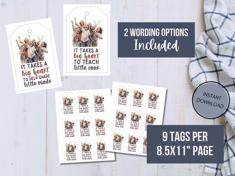 Teacher Appreciation Gift Tags - "it Takes a Big Heart" - Instant ...