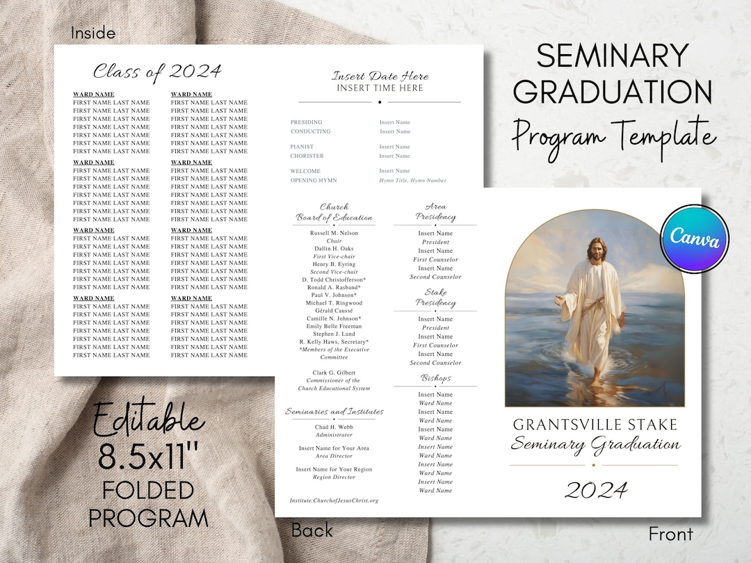 Seminary Graduation Program, Simple Editable Canva Template, Digital ...