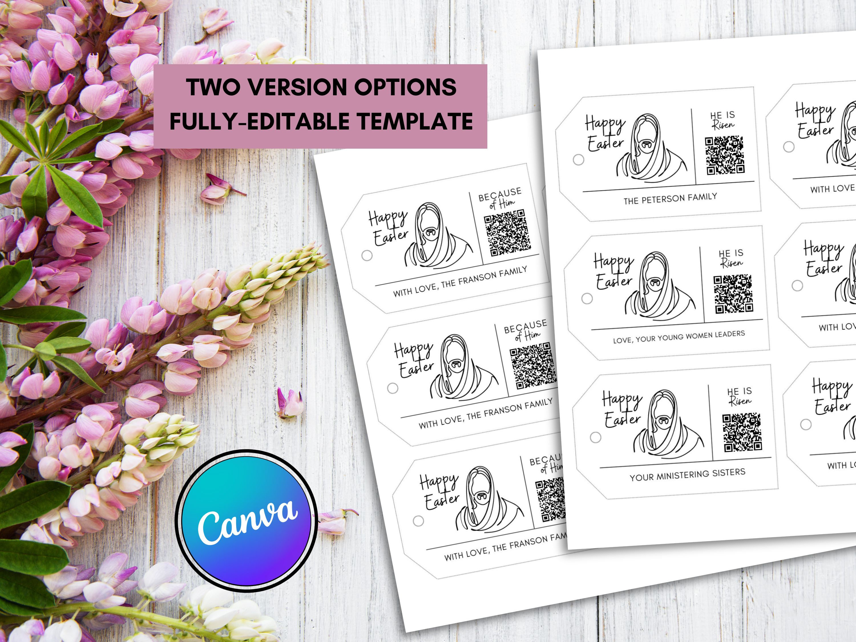 Editable Easter Tag With QR Code Church of Jesus Christ Because of Him ...