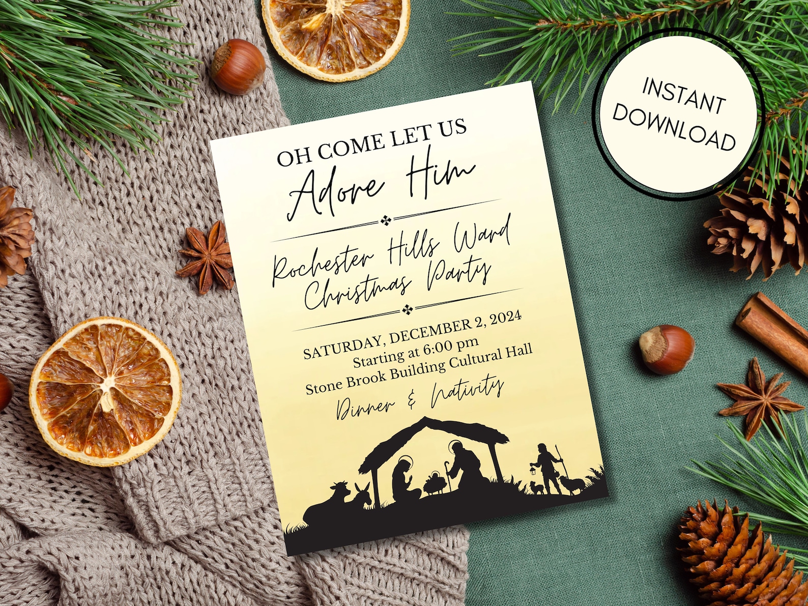 Editable Religious Christmas Party Invitation and Poster, Nativity ...
