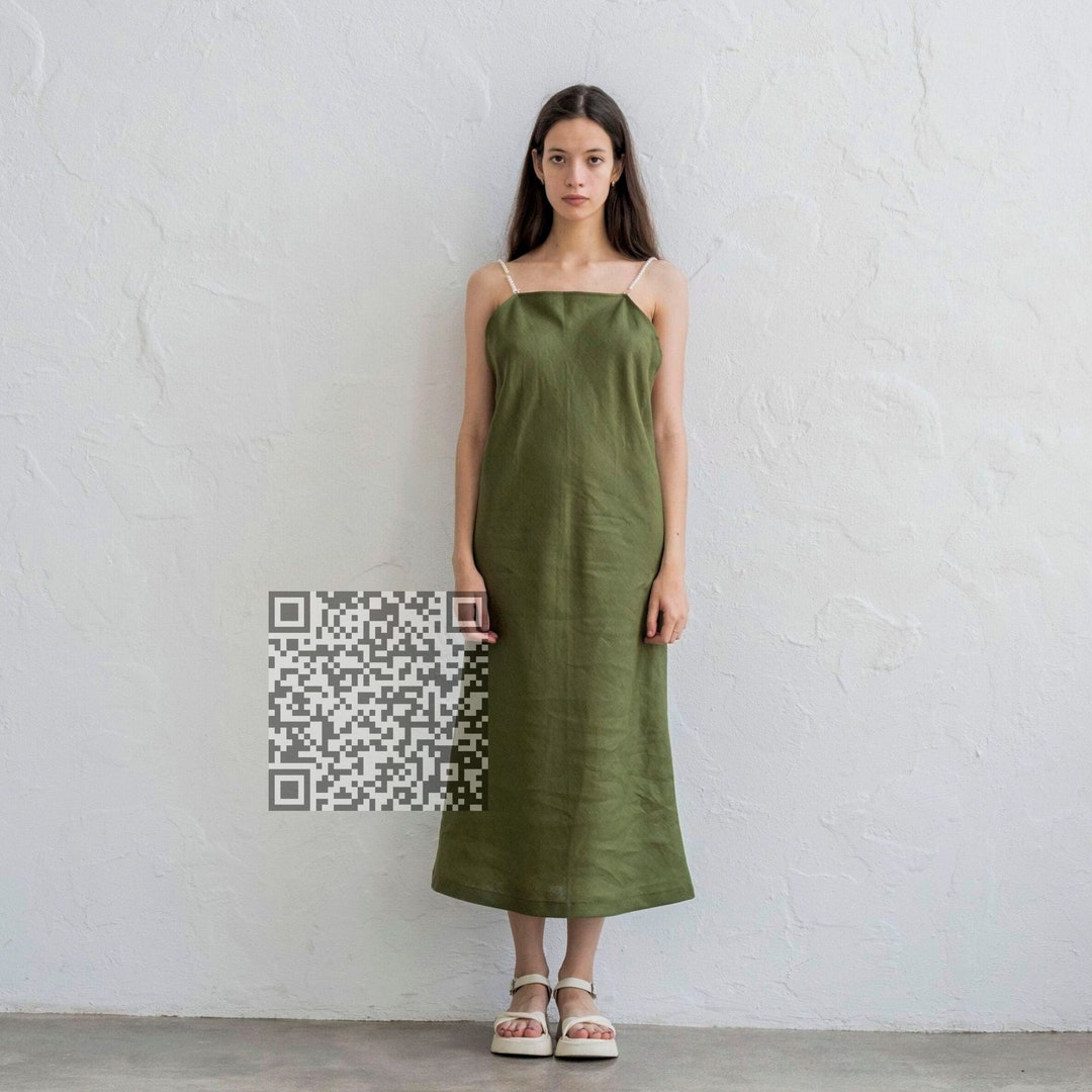 Pearl Strap Linen Dress, Open Back Linen Dress, Linen Sleeveless Dress ...