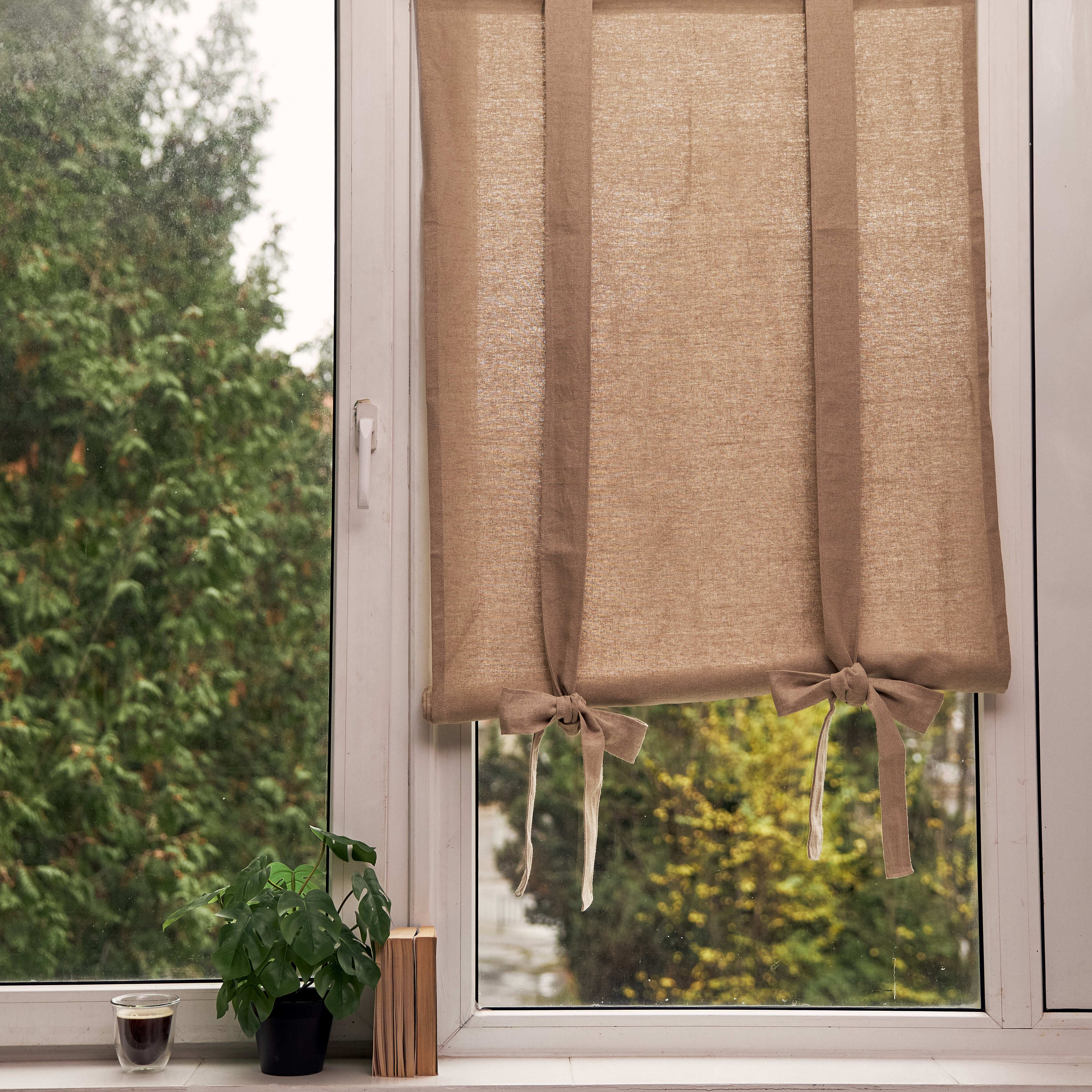 Linen Roll up Curtains, Curtains for Kitchen Valance, Tie up Linen ...