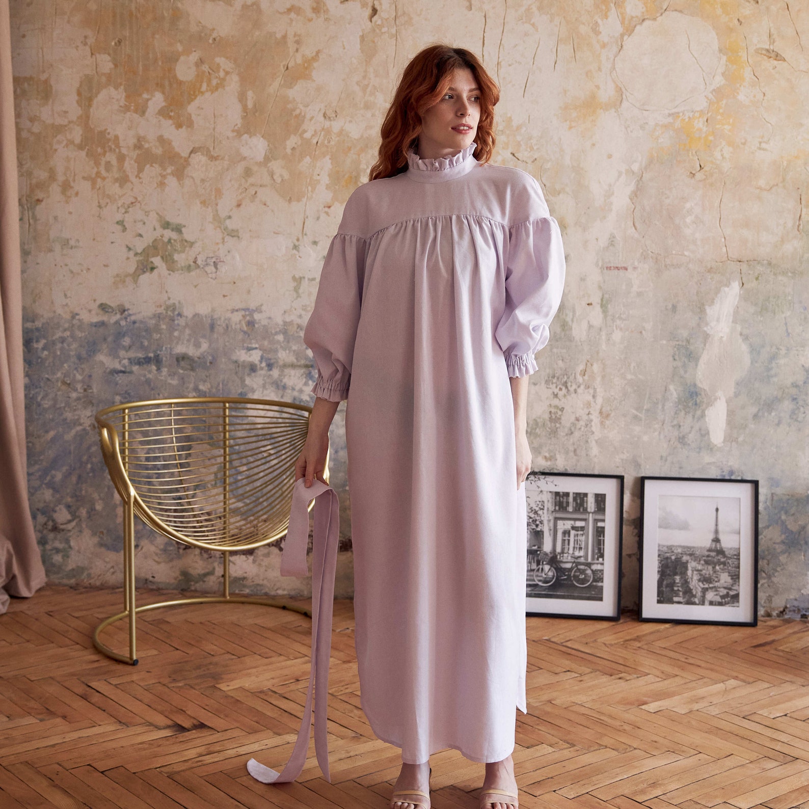 Linen Long Sleeve Dress, Pure Linen Dress, Organic Dress Womens ...