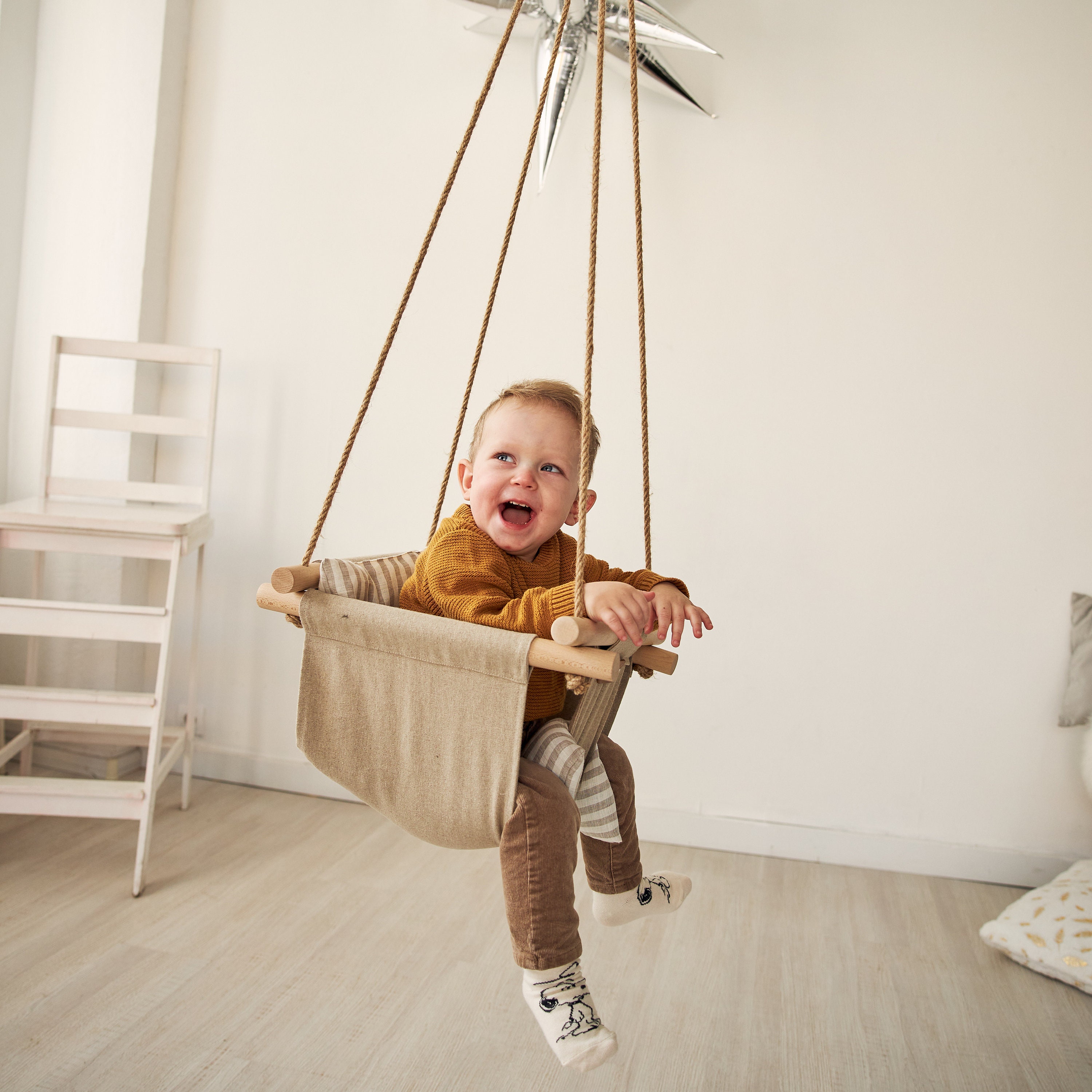 Outdoor Swing Set, Garden Swing, Swing for Baby, Wooden Rope Swing ...