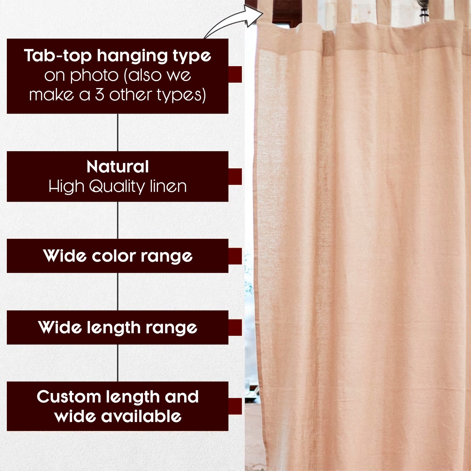 Linen Roll up Curtains, Curtains for Kitchen Valance, Tie up Linen ...