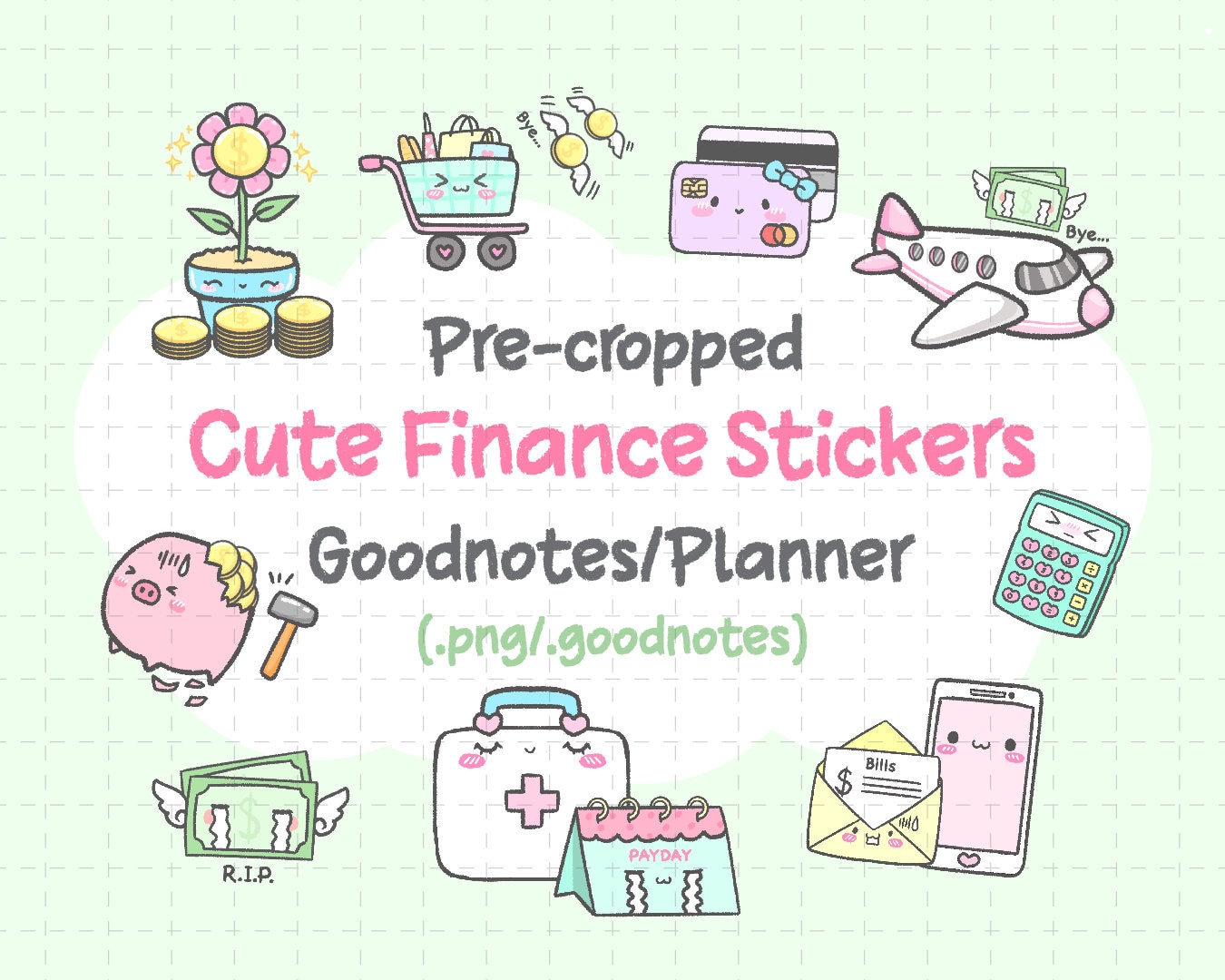 Kawaii Emo Finance Goodnotes/planner Stickers. Cute Digital Sticker for ...