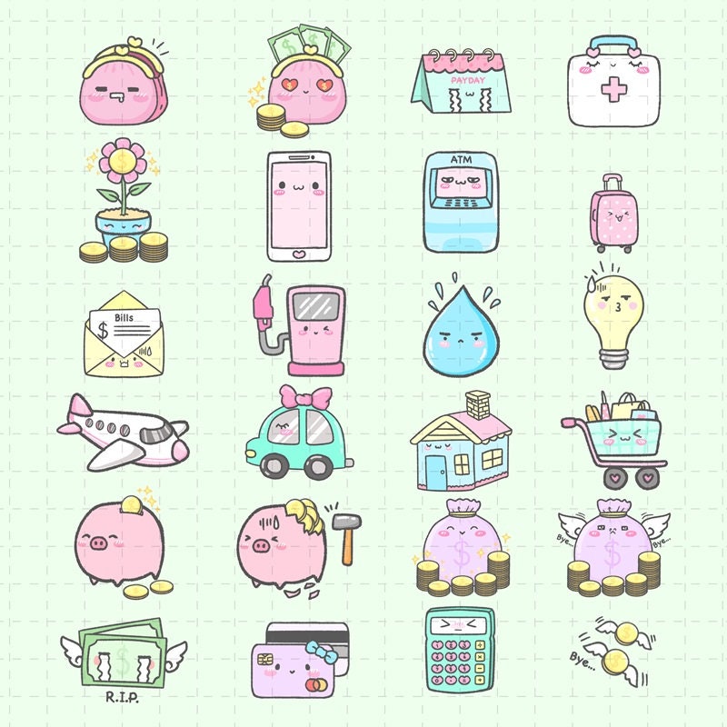 Kawaii Emo Finance Goodnotes/planner Stickers. Cute Digital Sticker for ...