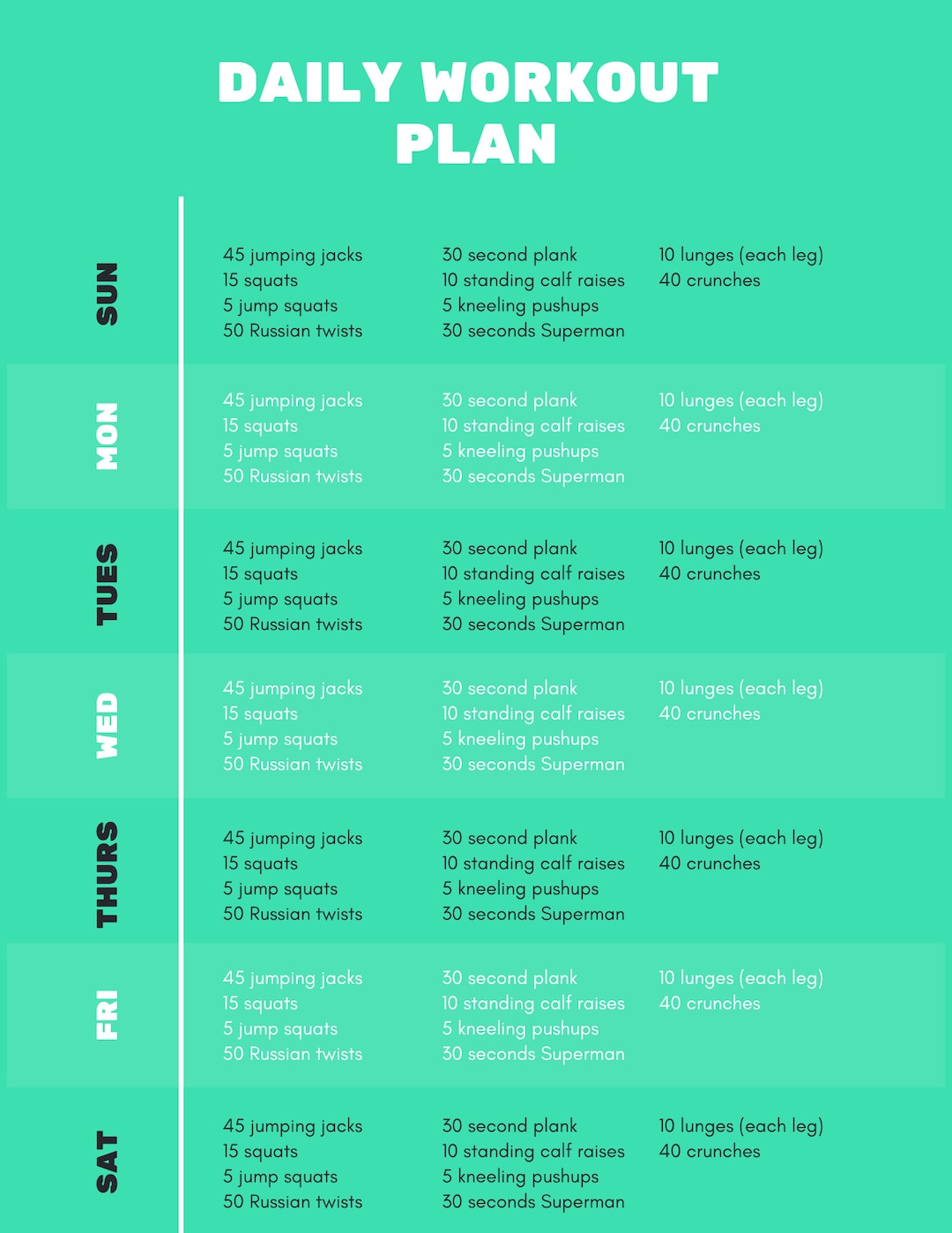 Workout Plan Sheet - Etsy