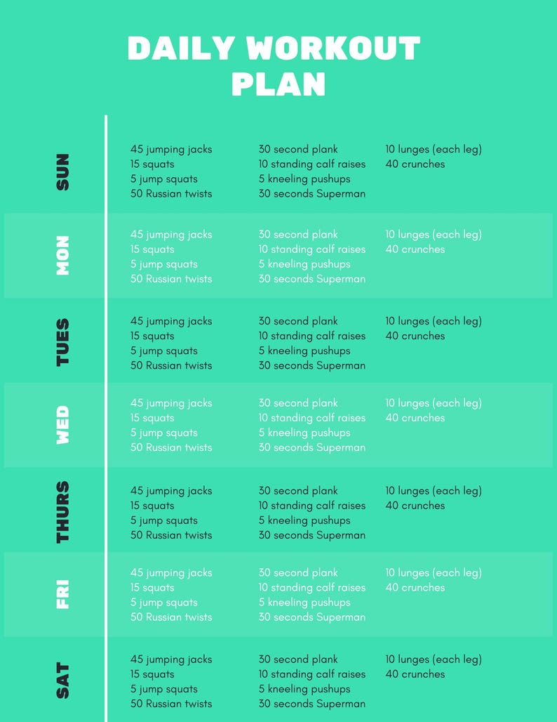Workout Plan Sheet - Etsy