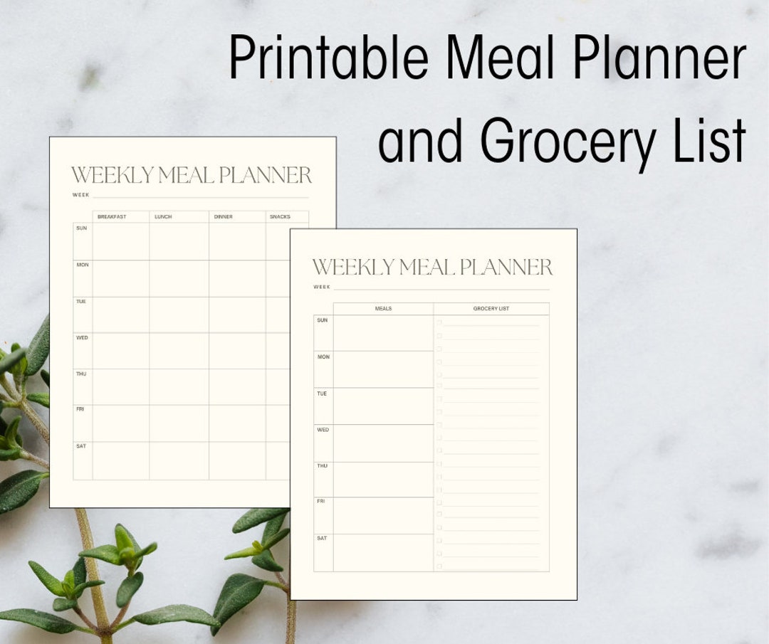 Minimalist Meal Planner Printable Meal Plan Weekly Meal Plan Template ...