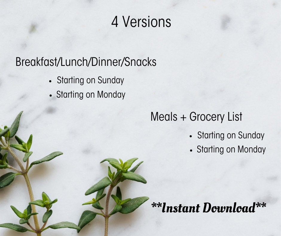 Minimalist Meal Planner Printable Meal Plan Weekly Meal Plan Template ...