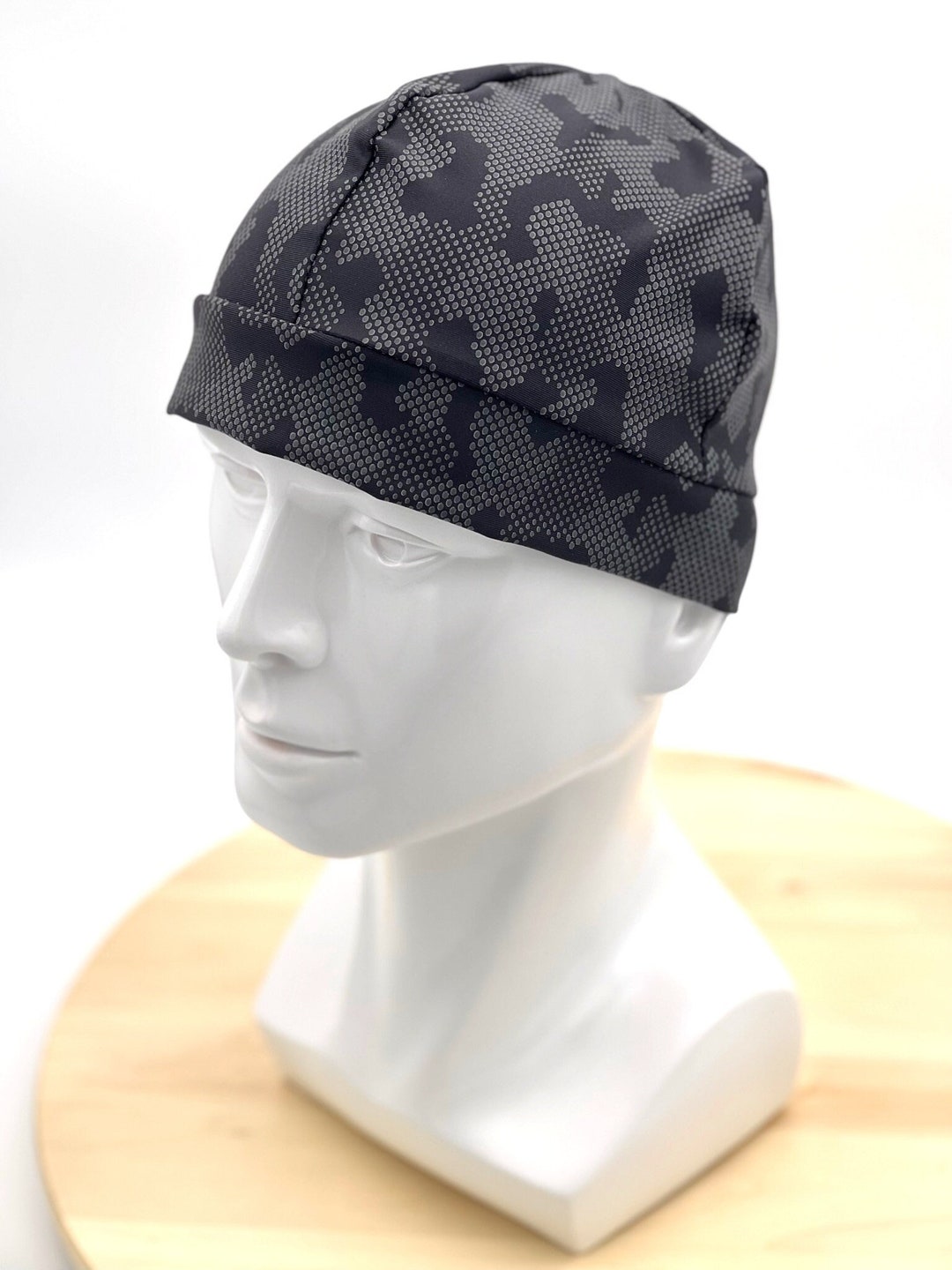 Beanie Hat in Black Silver Snakeskin Reflective Material, Black and ...