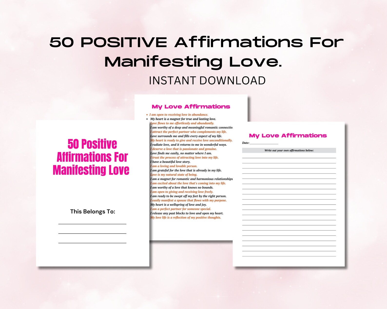 50 Positive Affirmations for Manifesting Love Printable Download - Etsy