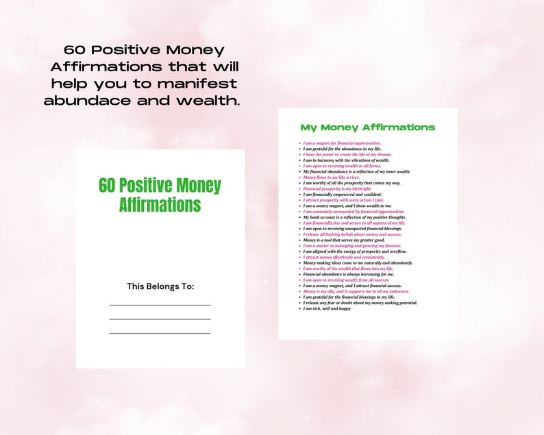 List of 60 Positive Money Affirmations Printable Download - Etsy