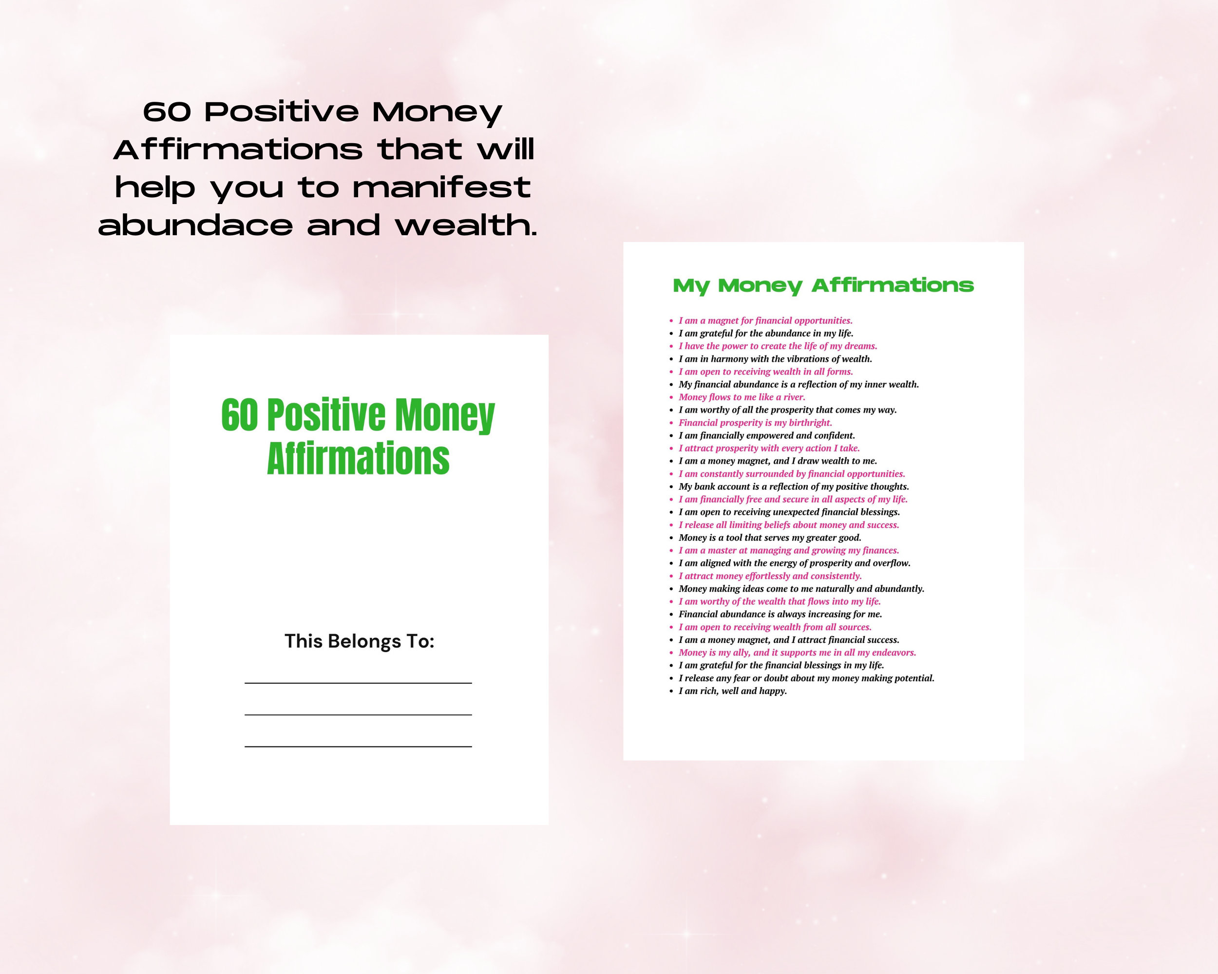 List of 60 Positive Money Affirmations Printable Download - Etsy
