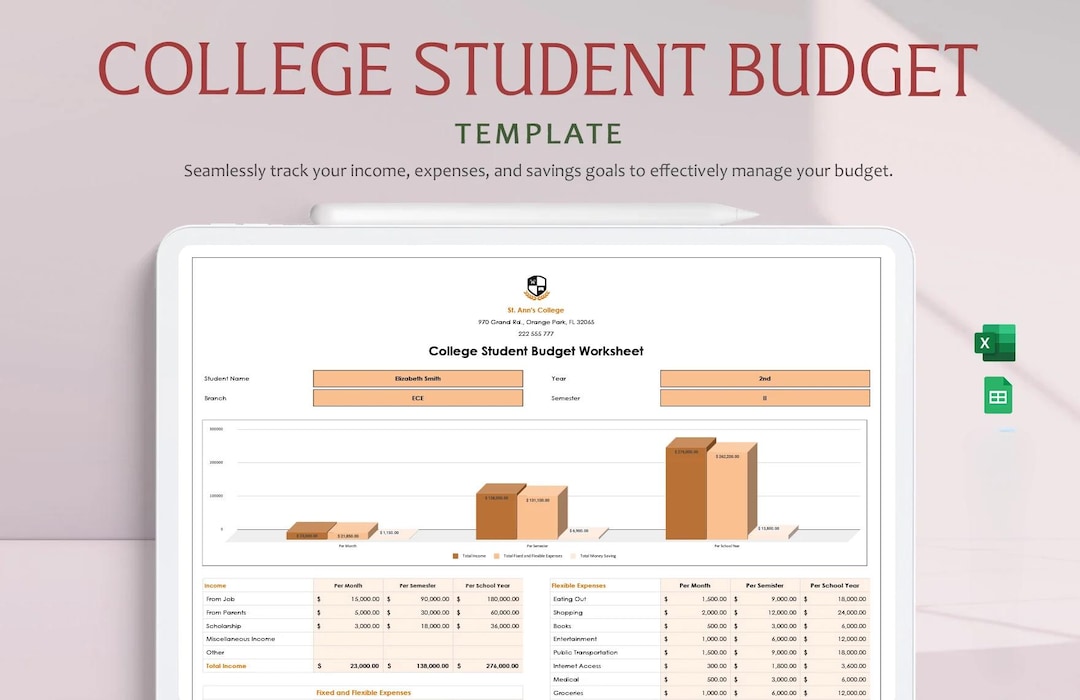 College Student Budget Worksheet Template, Student Budget Planner, Easy ...