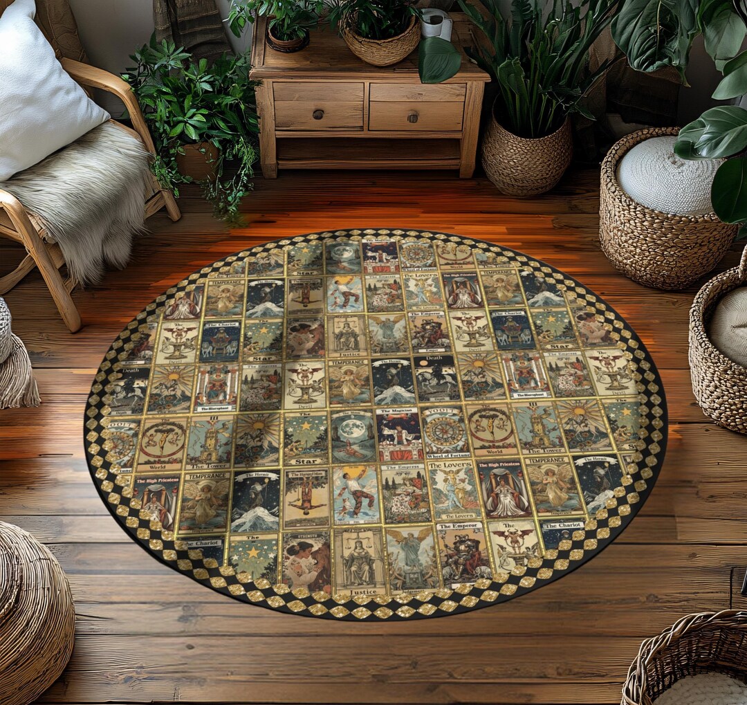 Witchy Vintage Tarot Rug, Round Rugs for Living Room, Rugs for Bedroom ...