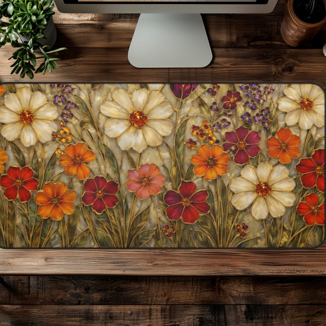 Fall Flowers Desk Mat, Nature Desk Decor, Cottagecore Desk Accessories ...