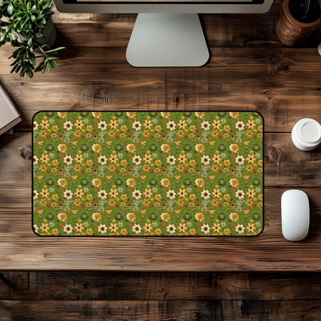 Floral Green Desk Mat, Nature Desk Decor, Cute Desk Accessories ...