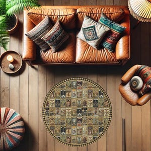 Witchy Vintage Tarot Rug, Round Rugs for Living Room, Rugs for Bedroom ...