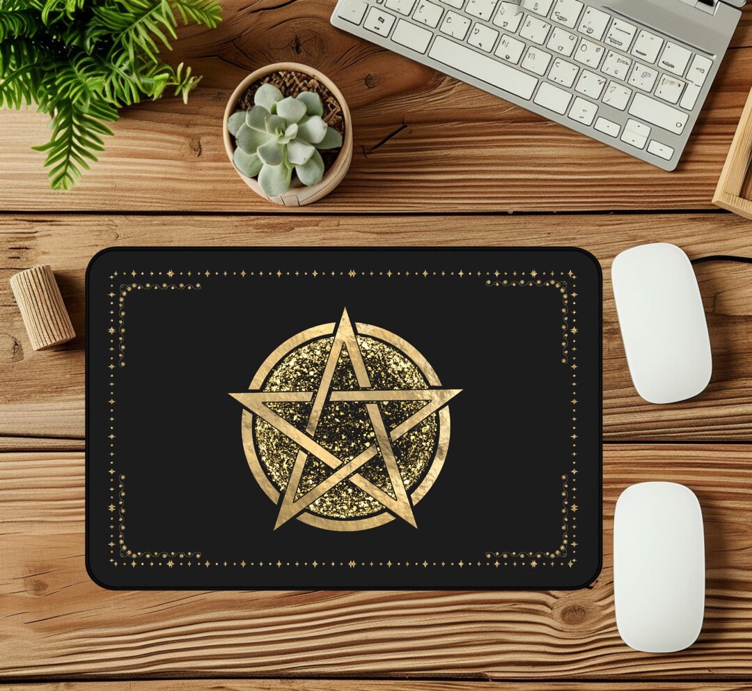 Witchy Desk Mat, Gold Pentagram Deskmat Aesthetic, Cute Mouse Pad, Desk ...