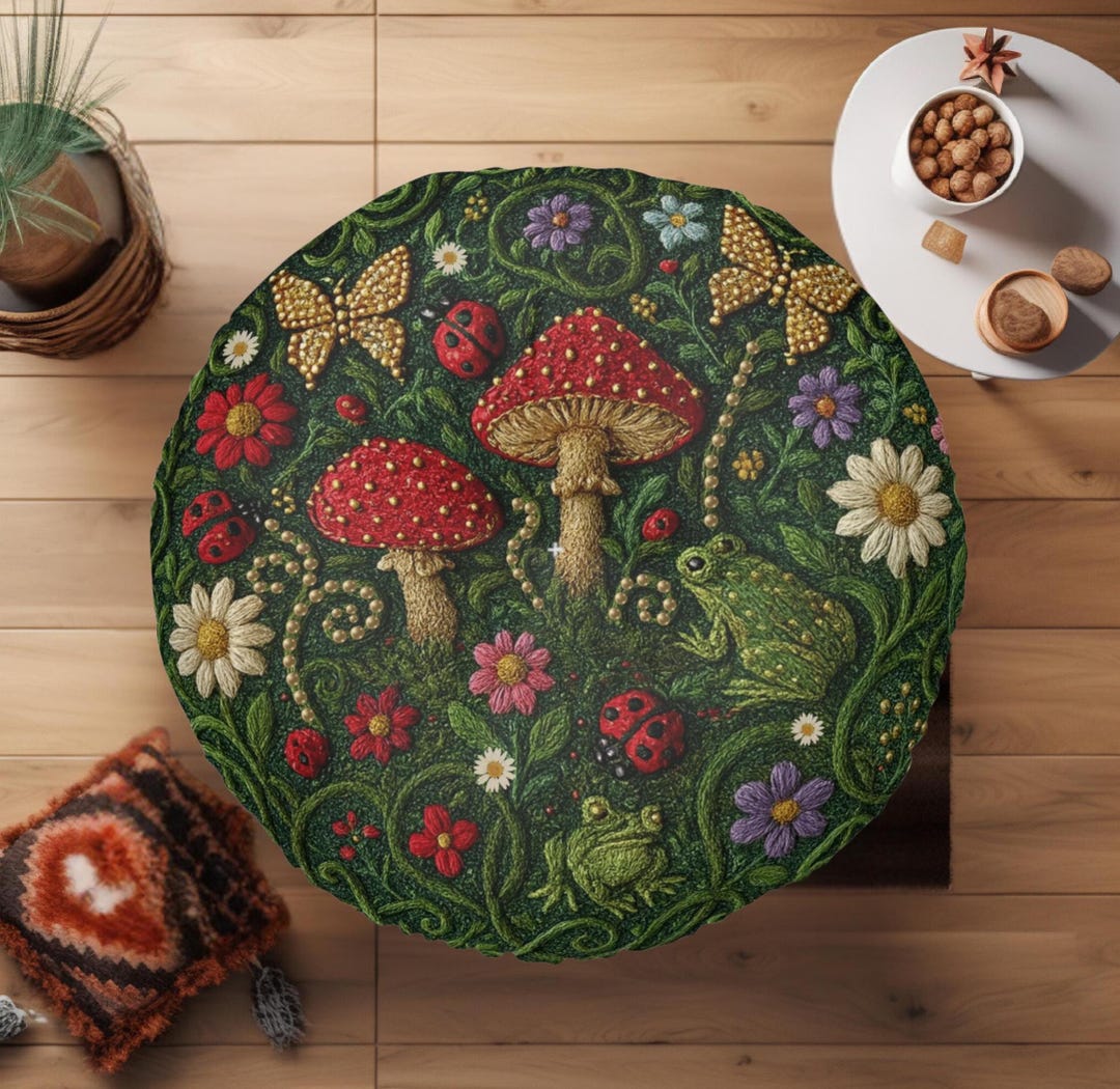 Mushroom & Frog Floor Cushion, Meditation Pillow, Reading Nook Cushion ...