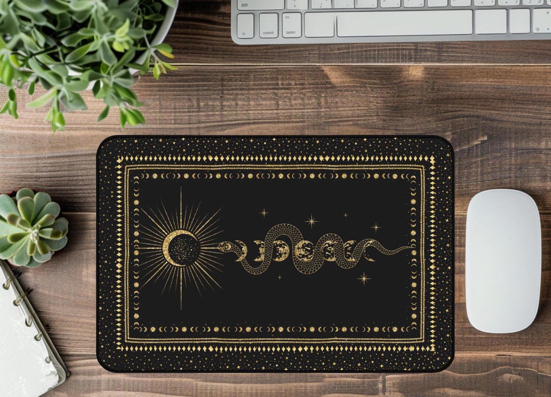 Witchy Desk Mat, Gold Moon Cycle Serpent Aesthetic Deskmat, Cute ...