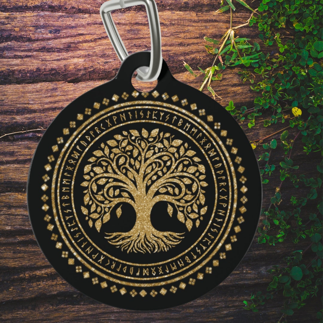 Pet Name Tags, Yggdrasil Rune Protection Amulet, Cat ID Tag, Custom Dog ...