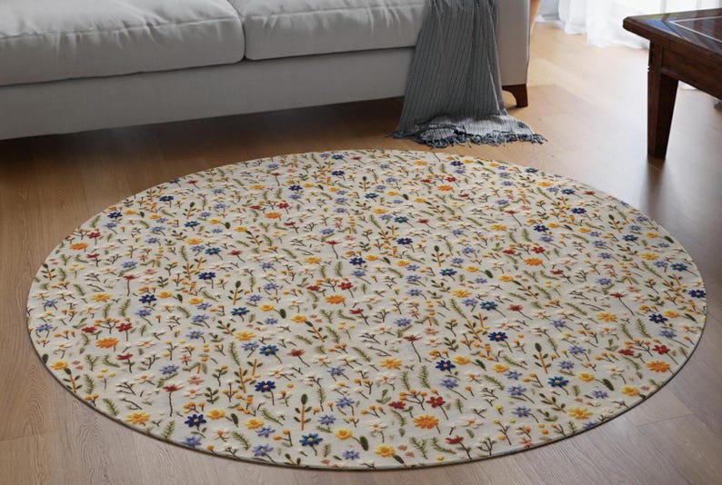 Wildflower Round Rug for Living Room, Cottagecore Rug for Bedroom ...