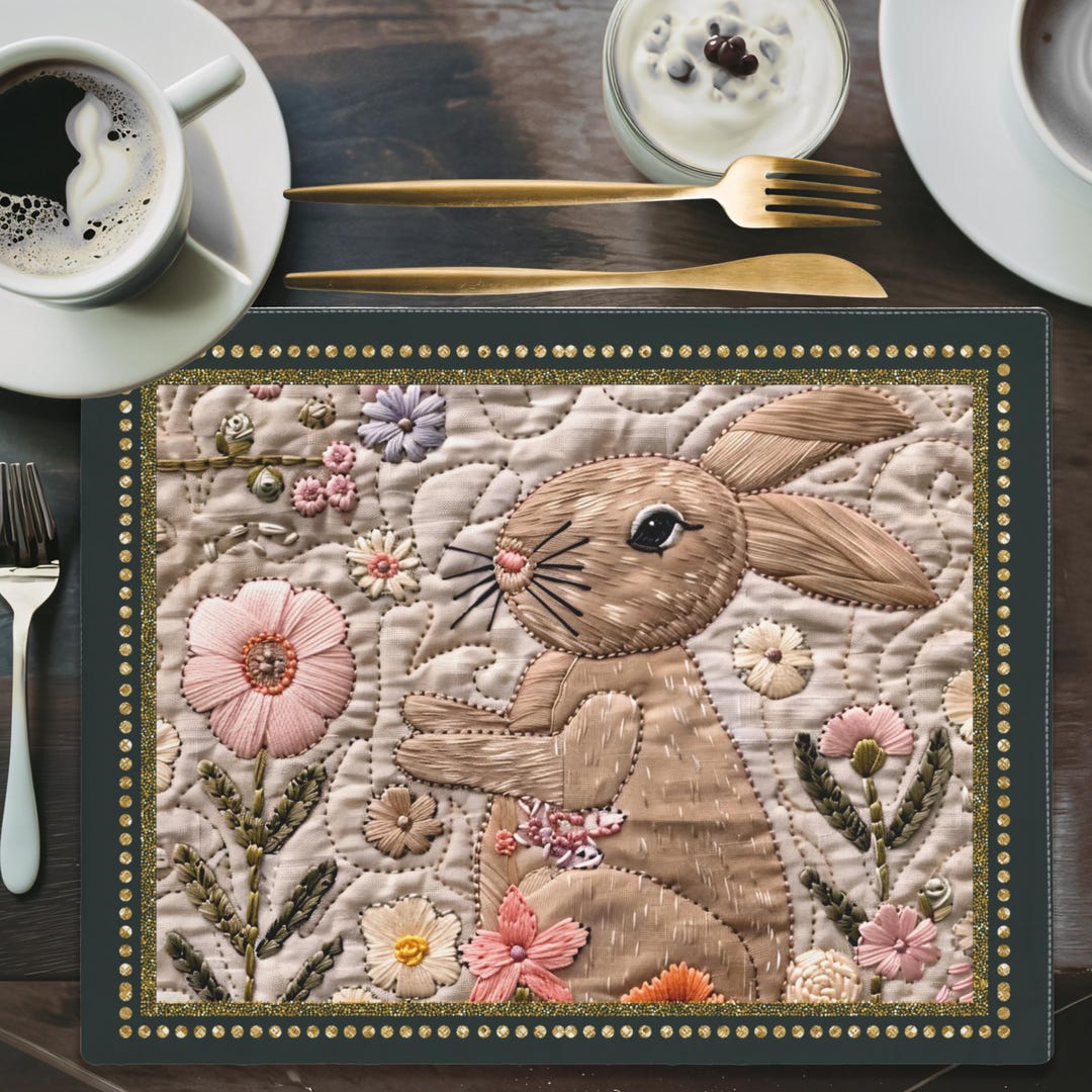 Bunny Placemat, Charming Easter Table Decor, 18"x14" 100% Cotton Spring ...