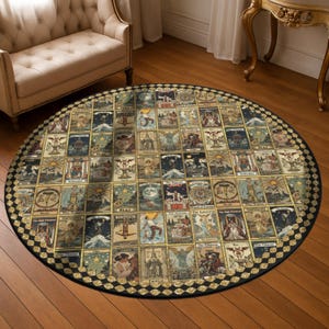 Witchy Vintage Tarot Rug, Round Rugs for Living Room, Rugs for Bedroom ...