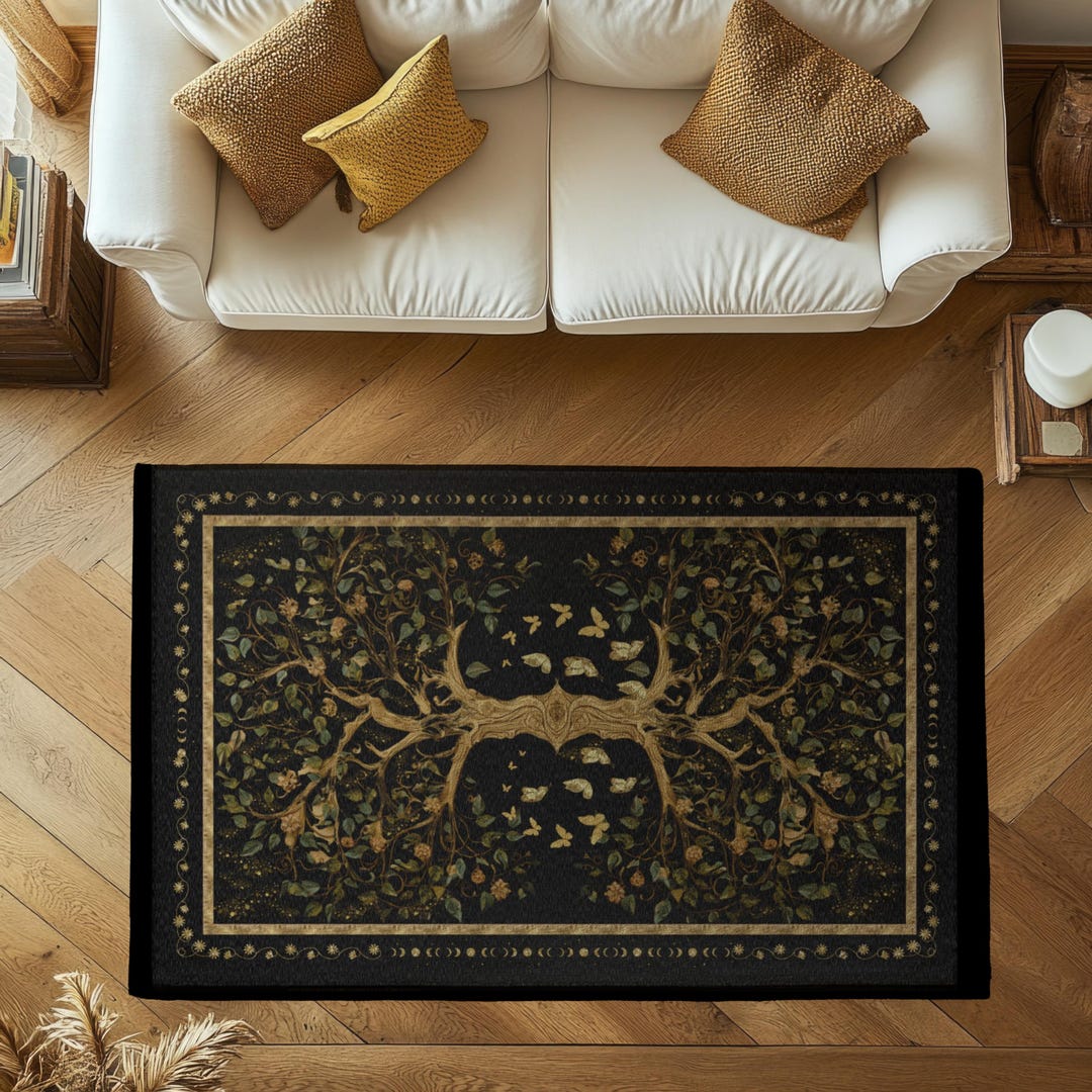 Tree of Life Area Rug With Moon Cycle, Fireflies & Butterflies ...