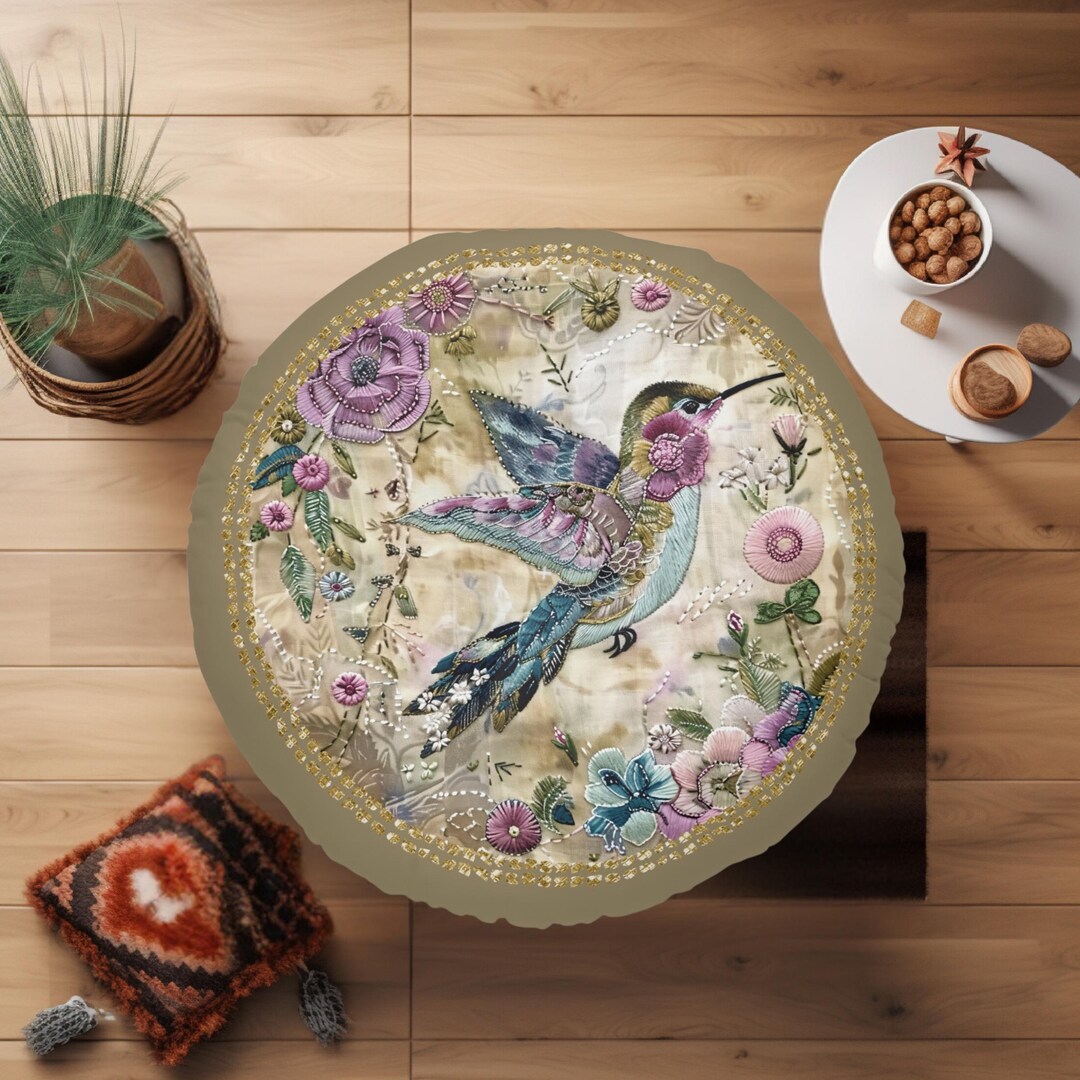 Hummingbird Floor Cushion/tufted Round Floor Pillow/meditation Cushion ...