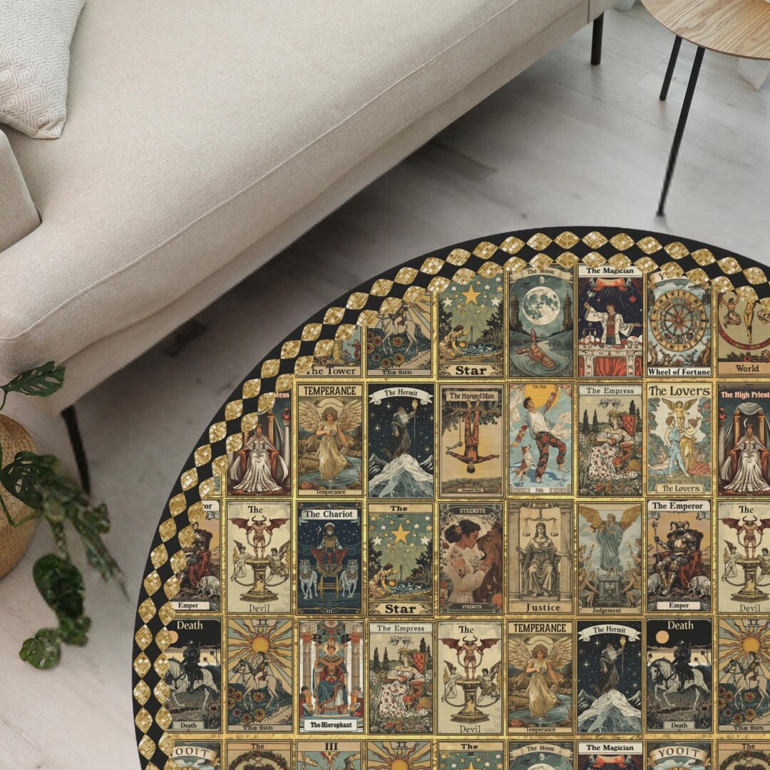 Witchy Vintage Tarot Rug, Round Rugs for Living Room, Rugs for Bedroom ...