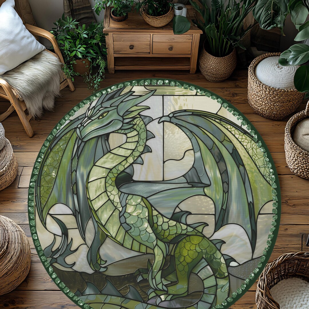 Dragon Rug, Whimsigoth Aesthetic Room Decor, Unique Round Rug for ...