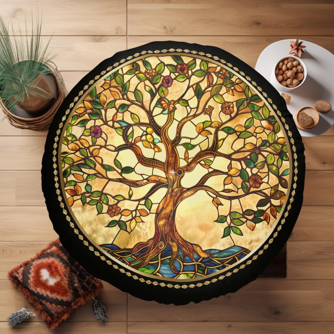 Tree of Life Floor Cushion, Floor Pillow, Meditation Cushion, Tufted ...