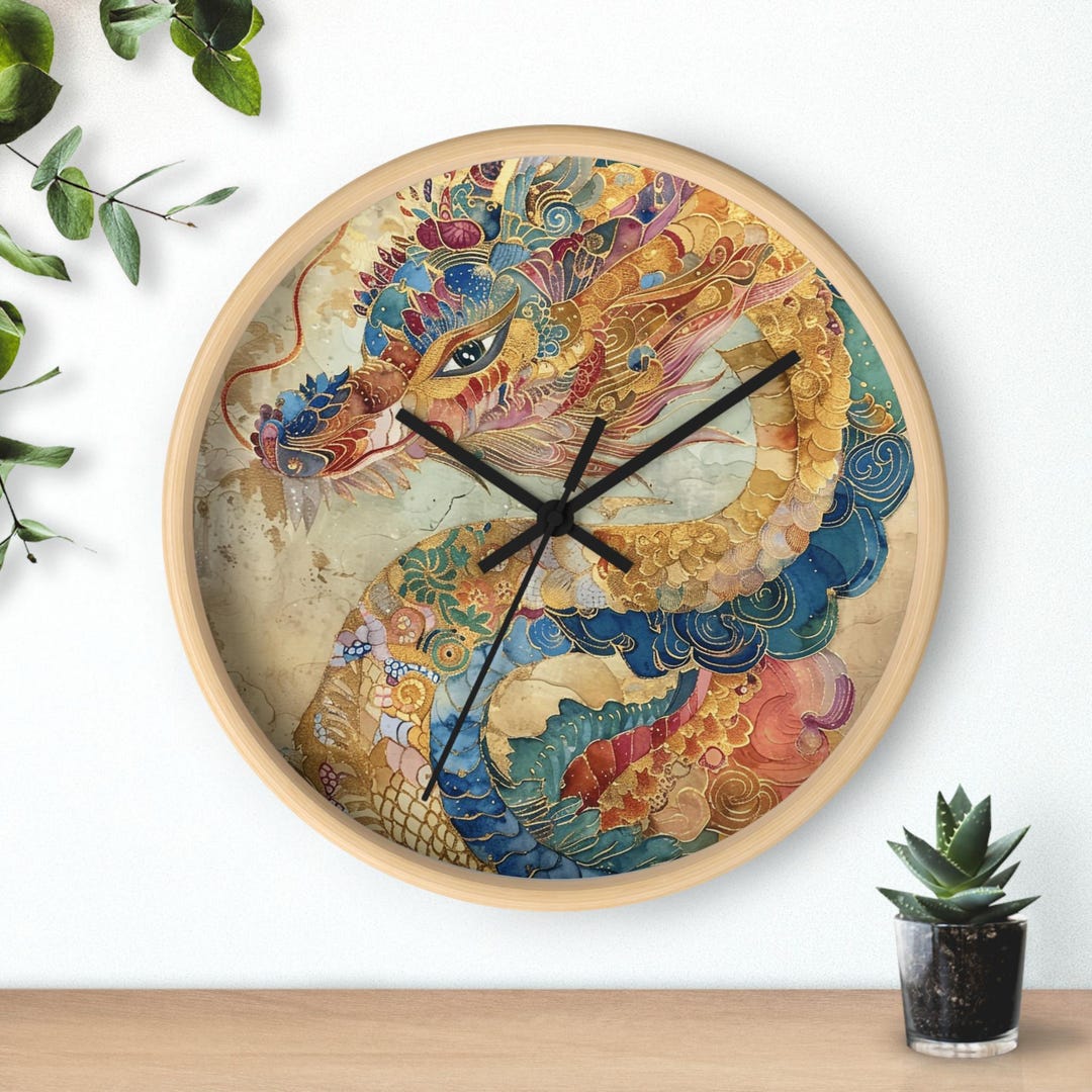 Dragon Wall Clock Inspired by Klimt, 10”x10” , Silent Battery-powered ...