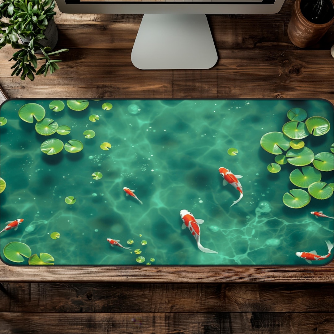 Serene Koi Pond Desk Mat Aesthetic, Nature Desk Decor Gaming Mousepad ...