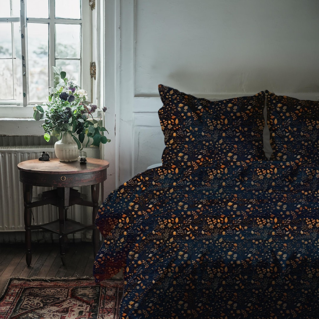 Wildflowers Comforter, Dark Cottagecore Decor Bedding, King, Queen ...